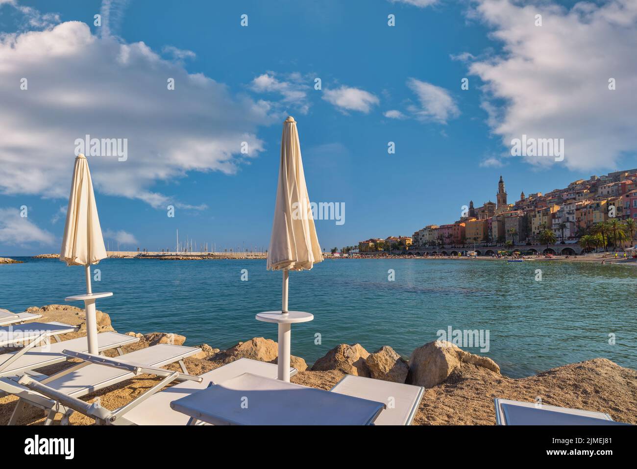 Menton France, city skyline and sand beach at Menton Stock Photo - Alamy