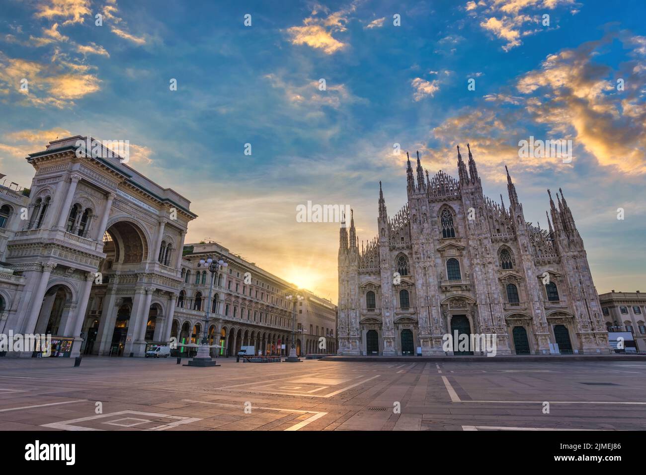 Milan Italy, sunrise city skyline at Milano Duomo Cathedral empty ...
