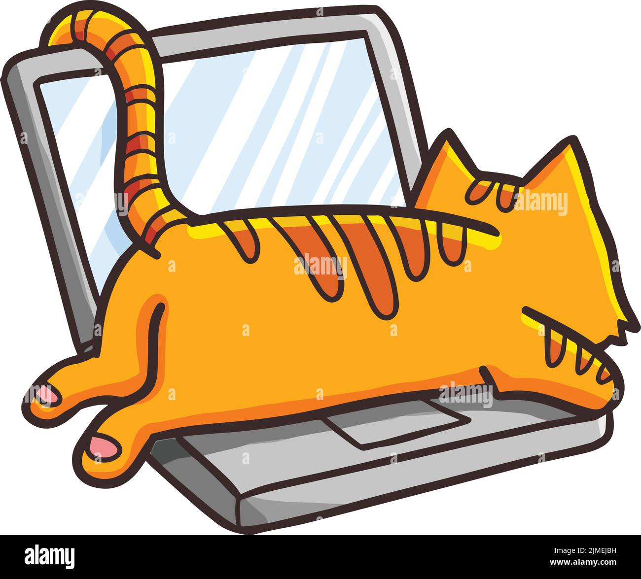 A vector illustration of a cute cat lying on a laptop on a white ...
