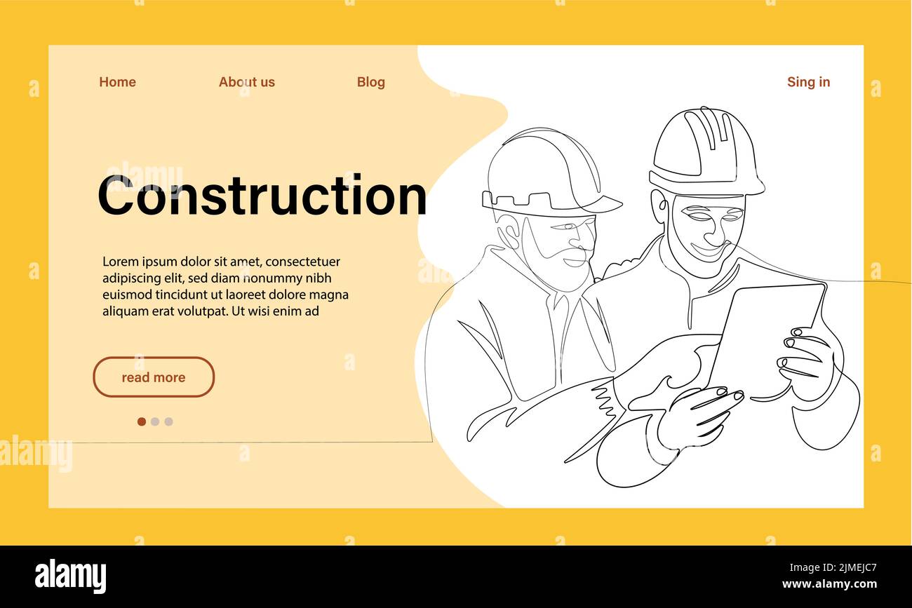 Vector landing page of architecture works with protective face masks ...