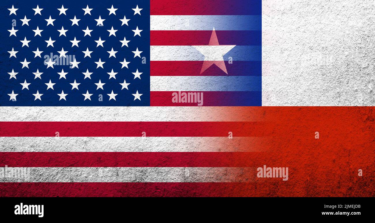 United States of America (USA) national flag with Chile National flag ...