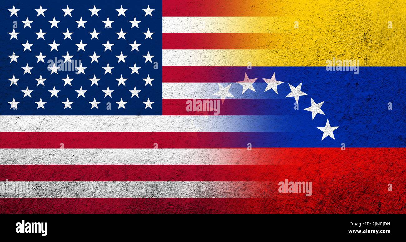 United States of America (USA) national flag with Bolivarian Republic ...