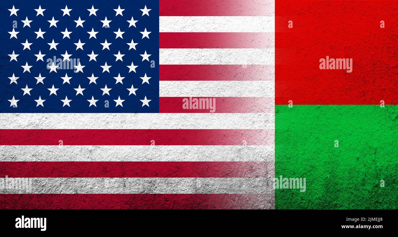 United States of America (USA) national flag with Madagascar National ...