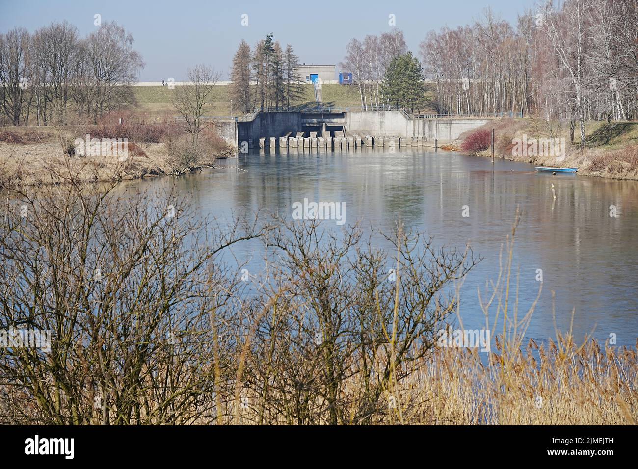 Dam and pond in european Goczalkowice town at Silesian district in ...