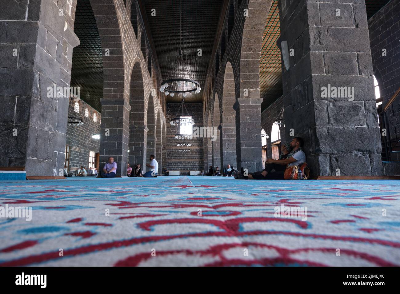 interior of the mosque in the city of grand mosque, turquoise color ...