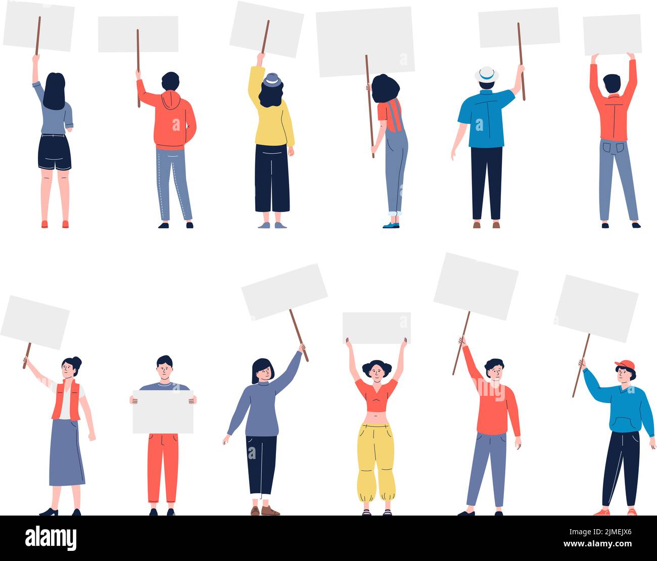 People with placards. Young protest movement, demonstration flat ...