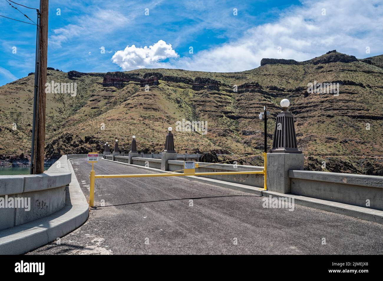 Gates block Haystack Rock Road on top of the Owyhee Dam in Oregon, USA ...