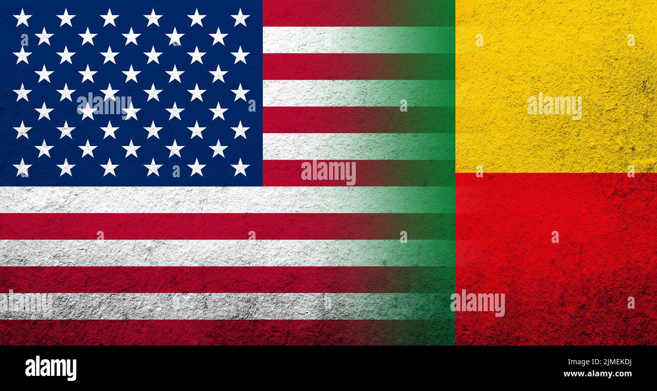 United States of America (USA) national flag with Republic of Benin ...