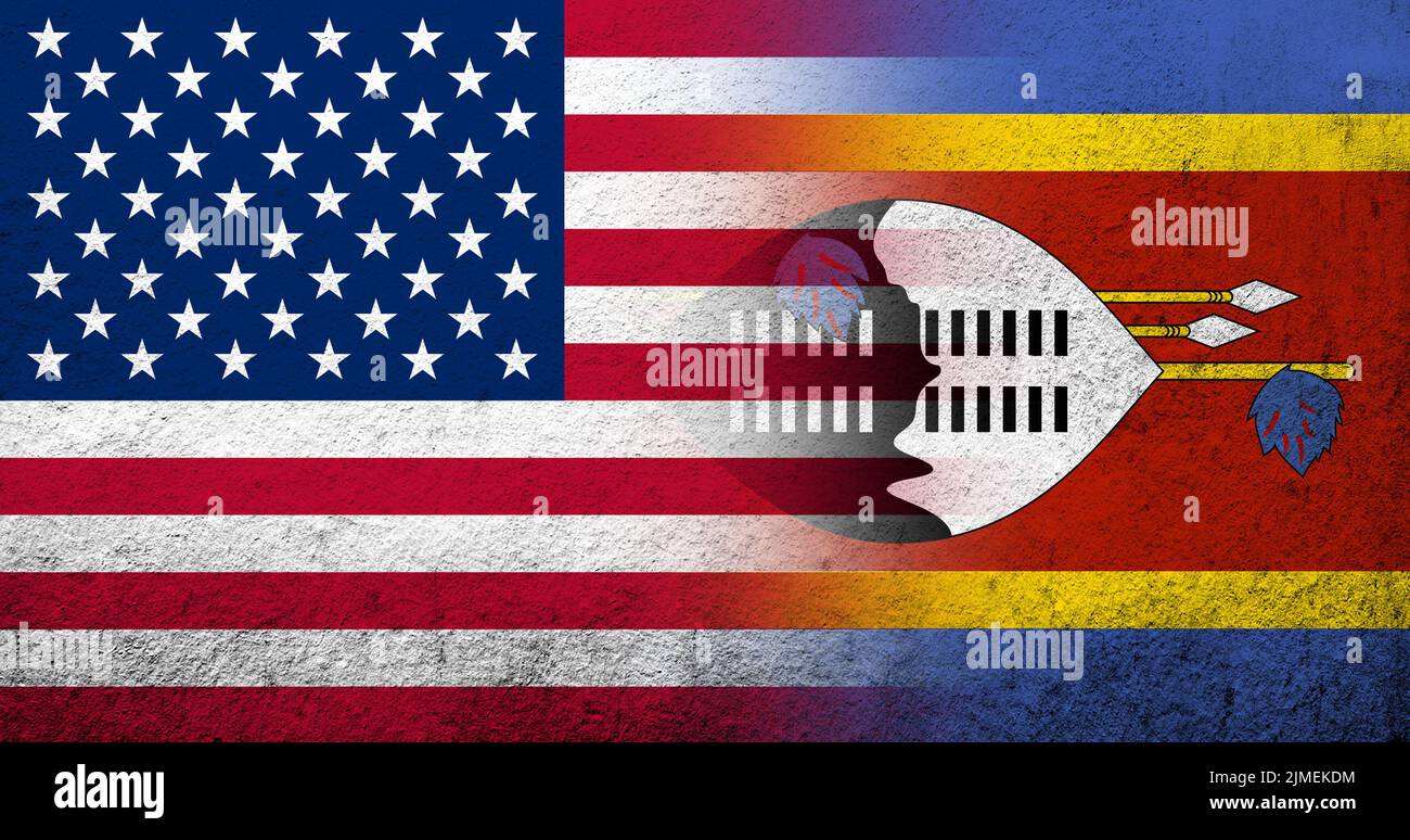 United States of America (USA) national flag with Swaziland National ... United States of America (USA) national flag with Swaziland National ...
