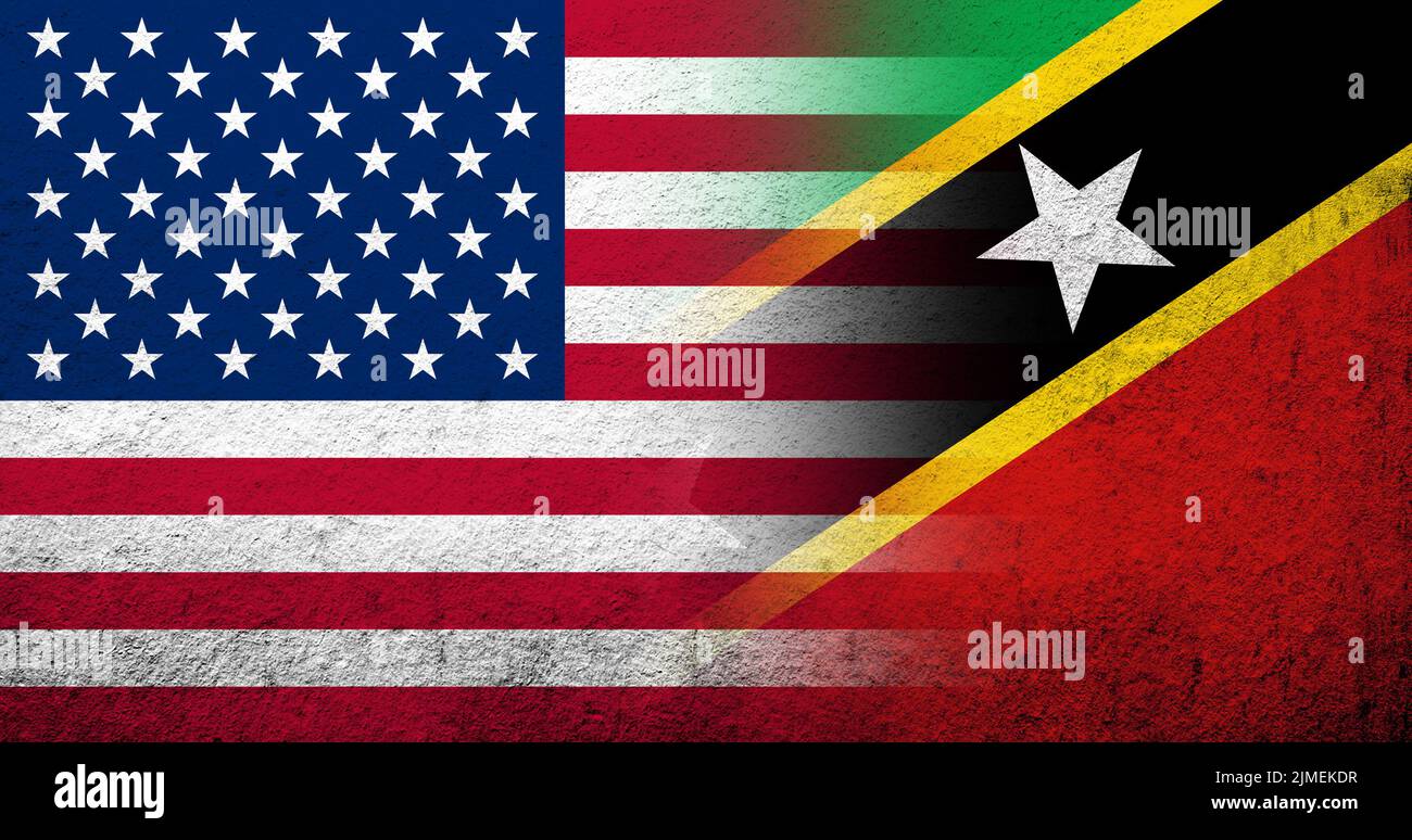 United States of America (USA) national flag with Saint Kitts and Nevis ...