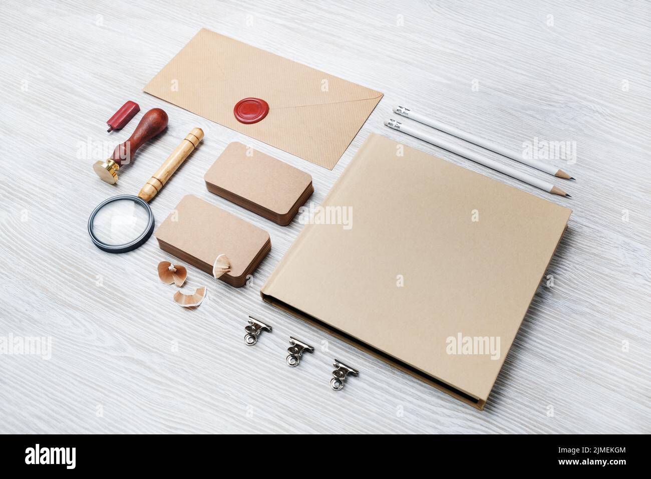 Kraft stationery set Stock Photo - Alamy