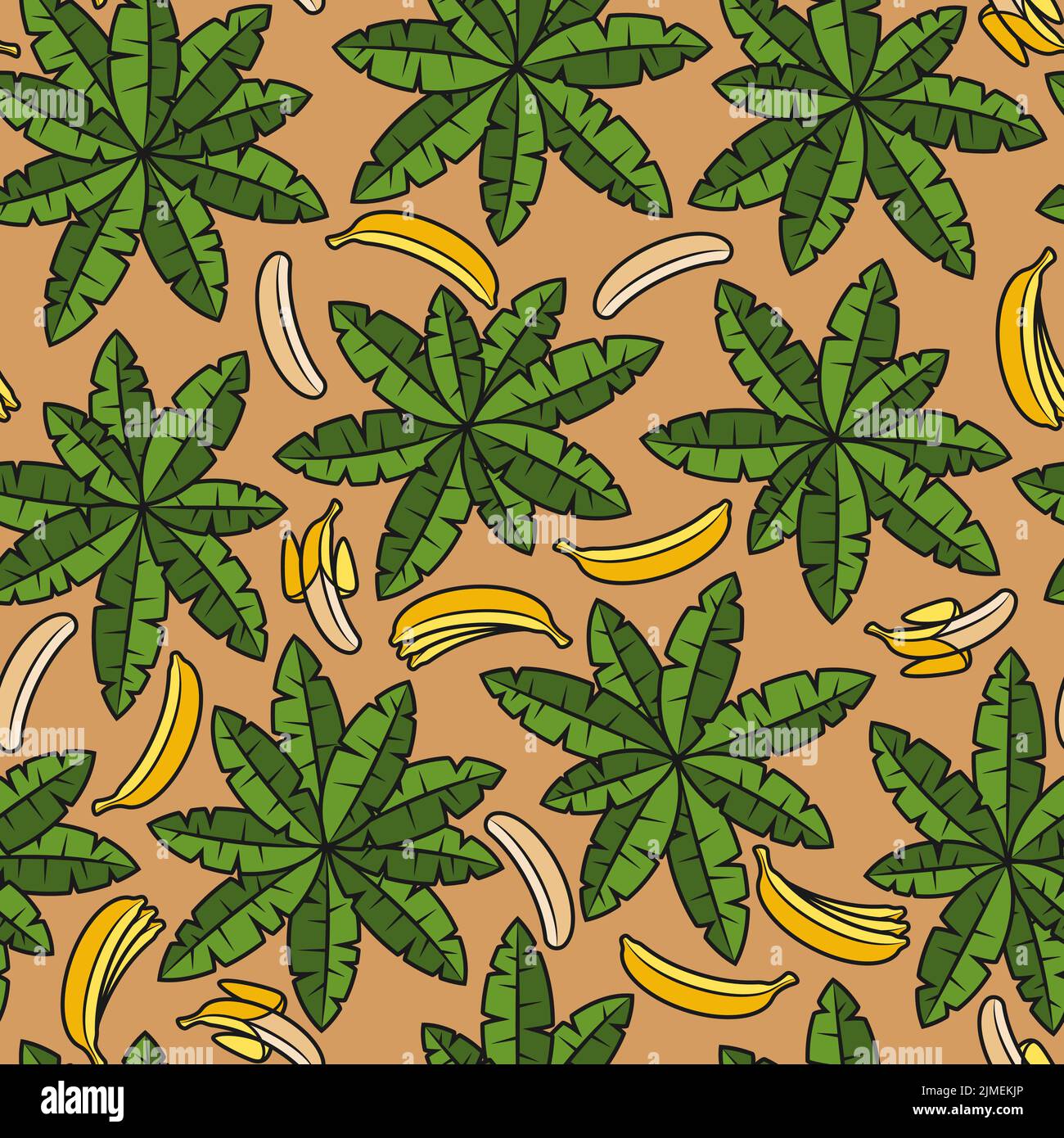 Seamless pattern with palms and bananas. Tropical vector background ...