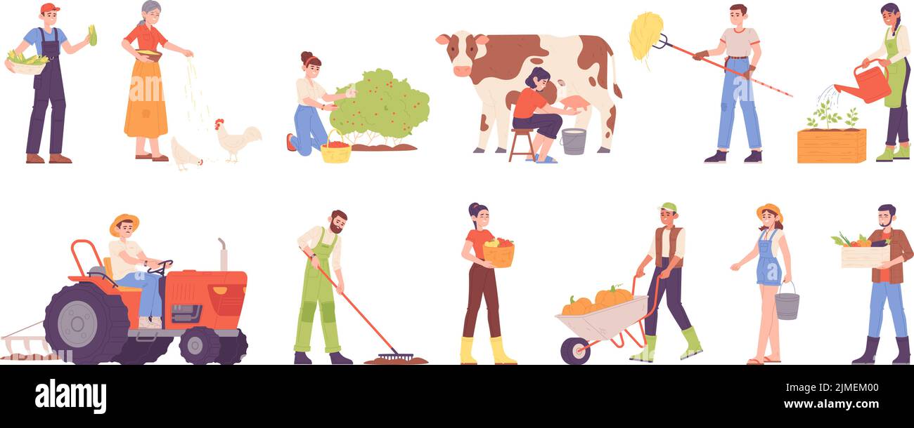 Farm job characters. Farmer domestication rural animals, man in ...