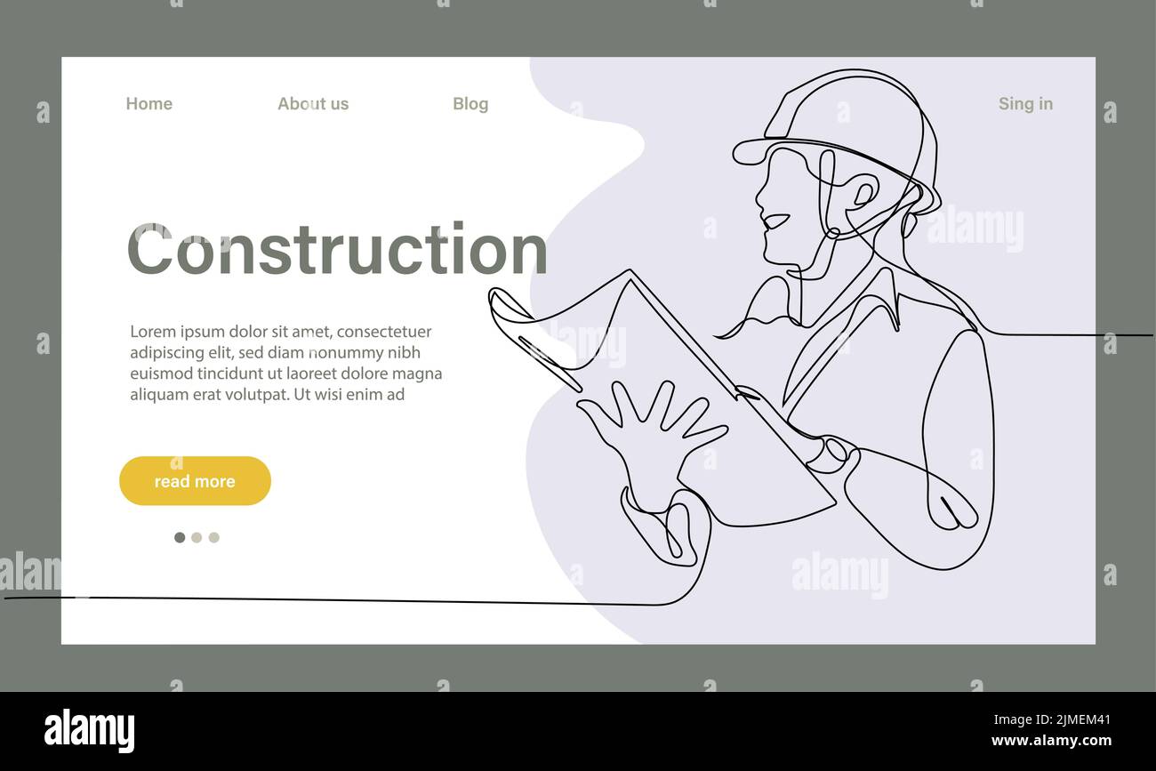 Vector landing page of architecture works with protective face masks ...