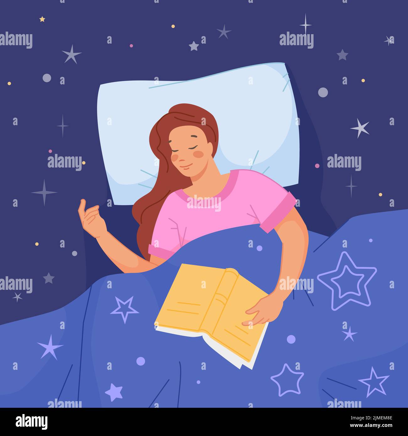 Girl lying bed reading book Stock Vector Images - Alamy