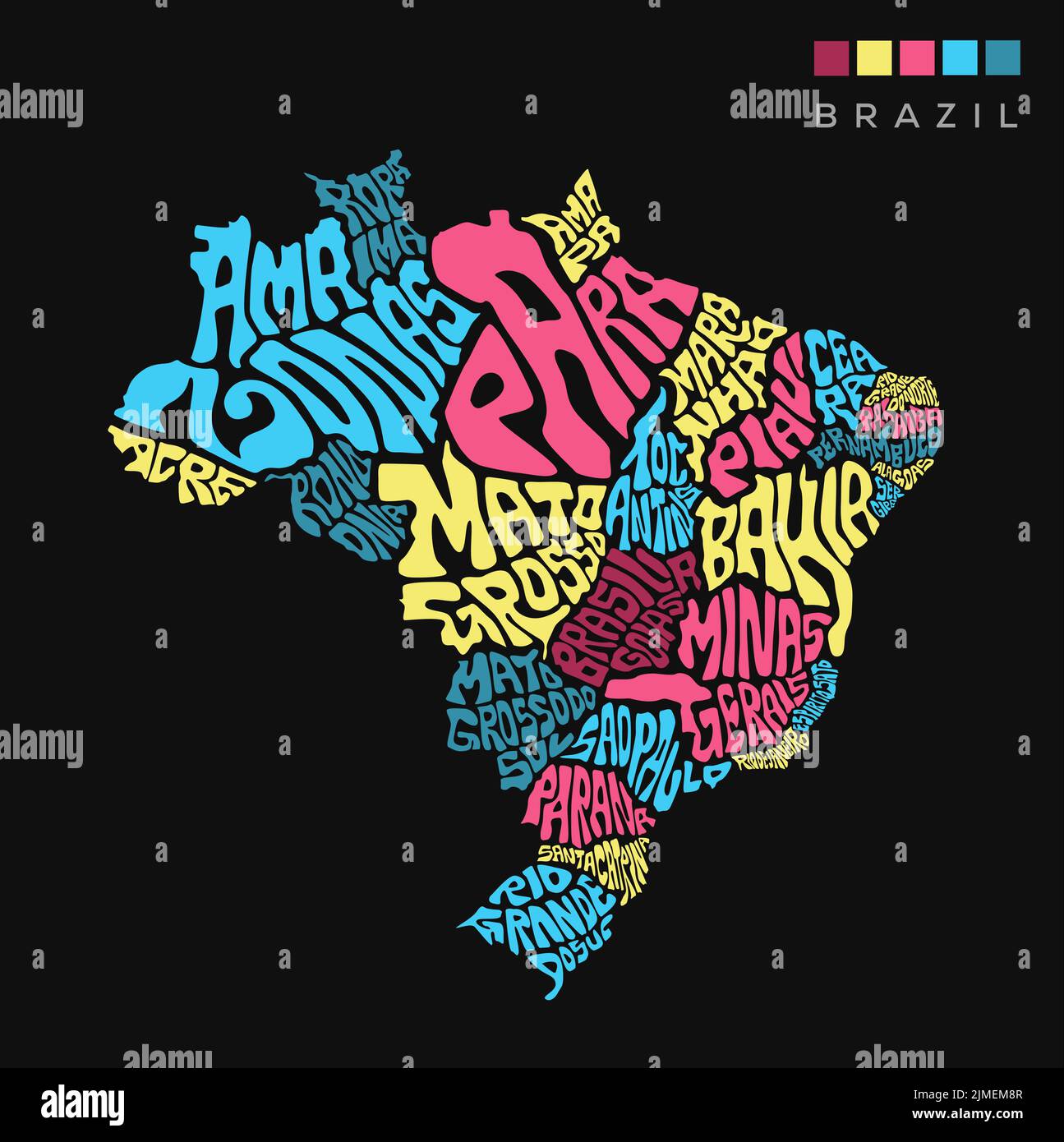 Brazil Map with all states name typography. Brazil lettering map Stock ...