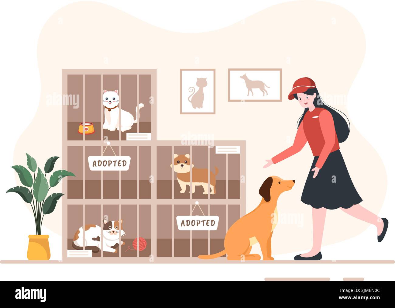 Animal Shelter Cartoon Illustration with Pets Sitting in Cages and ...