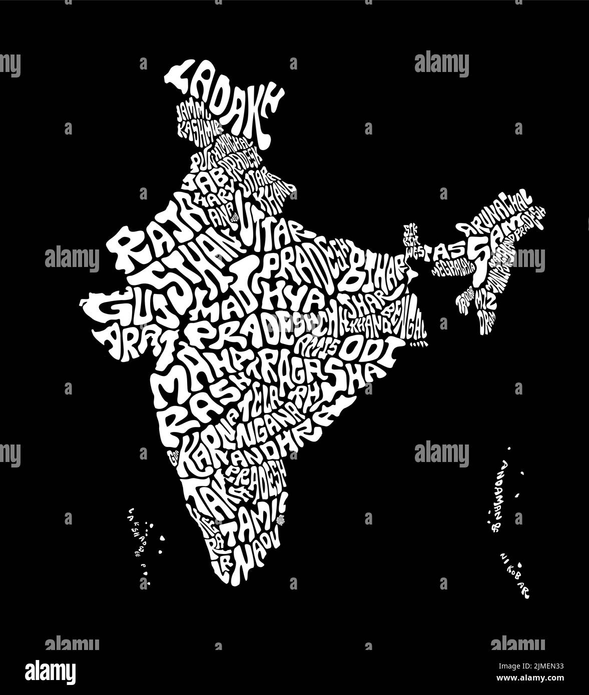 India map with all india states typography names art. India map art ...