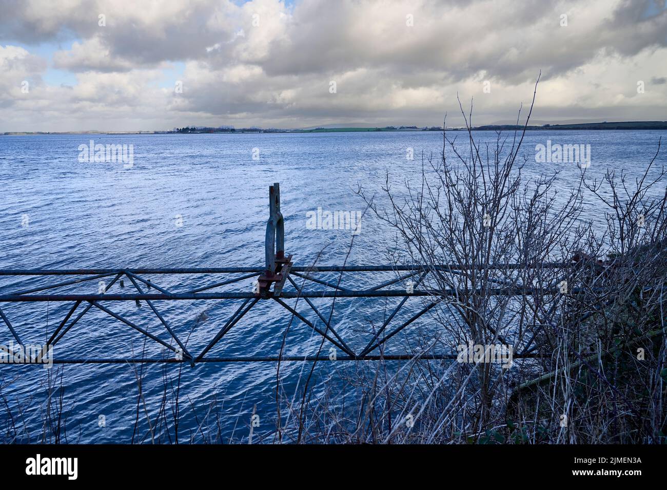 Disused industrial gantry over River Wyre estuary at Fleetwood Stock ...