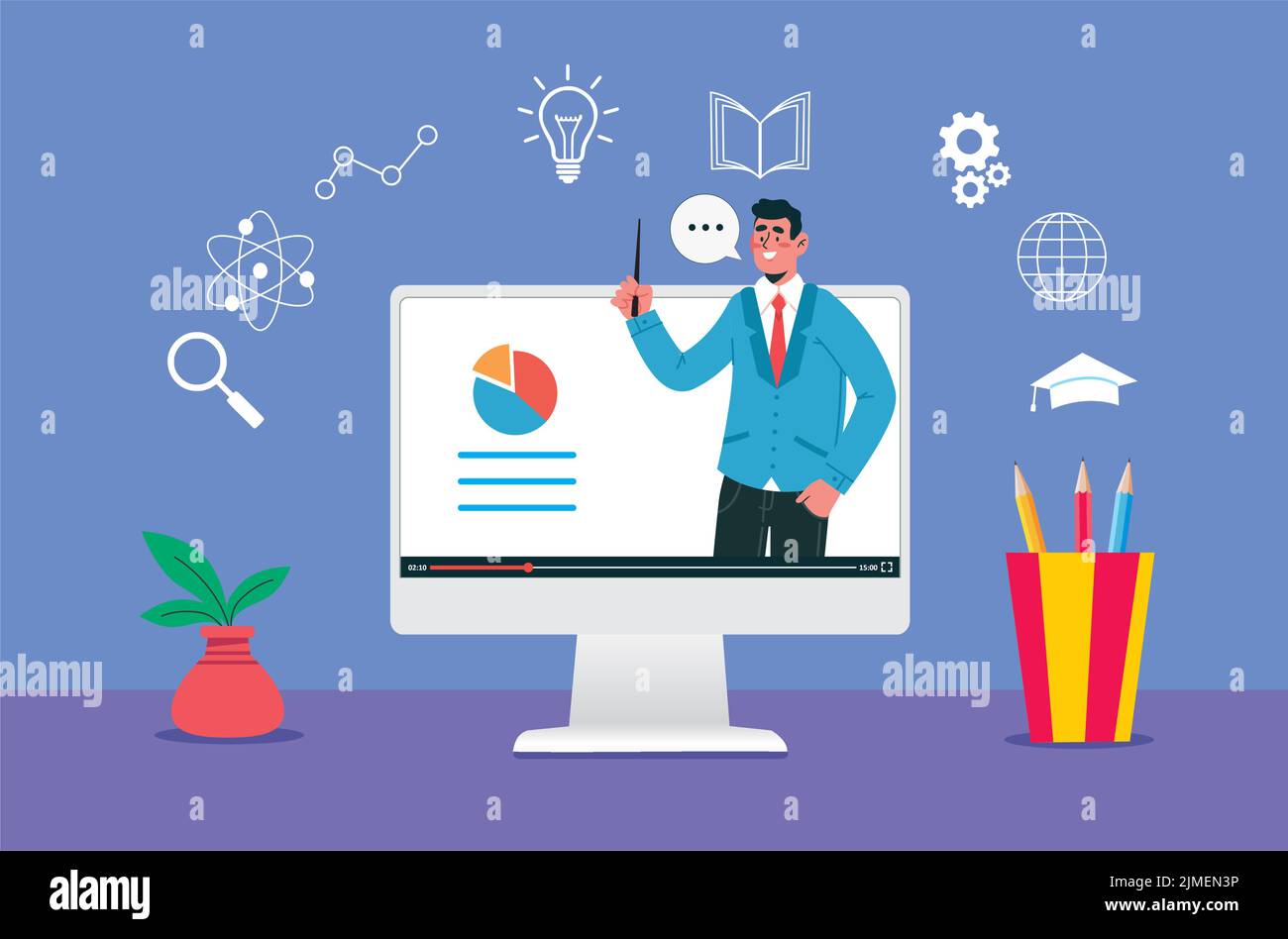 A vector illustration of a computer with video of virtual online ...