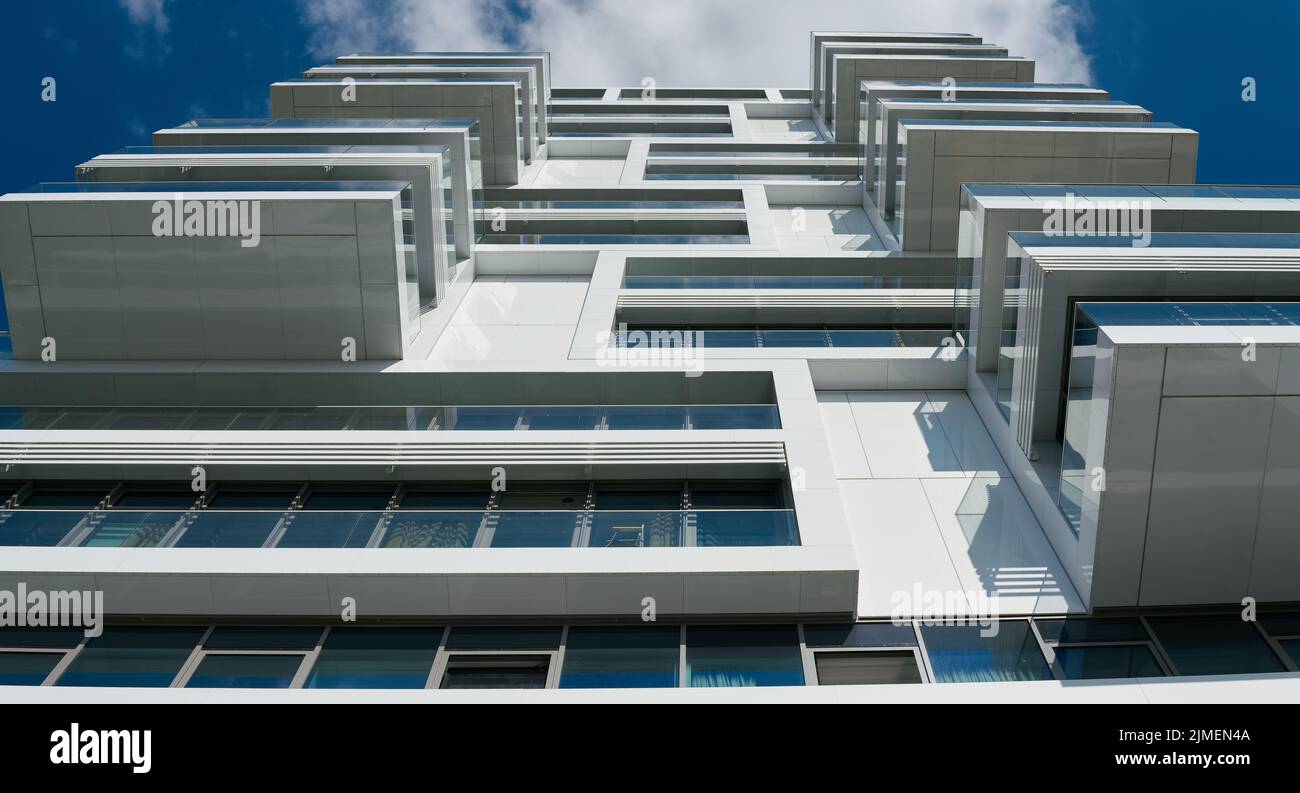View upwards at a modern new apartment building in downtown Berlin ...