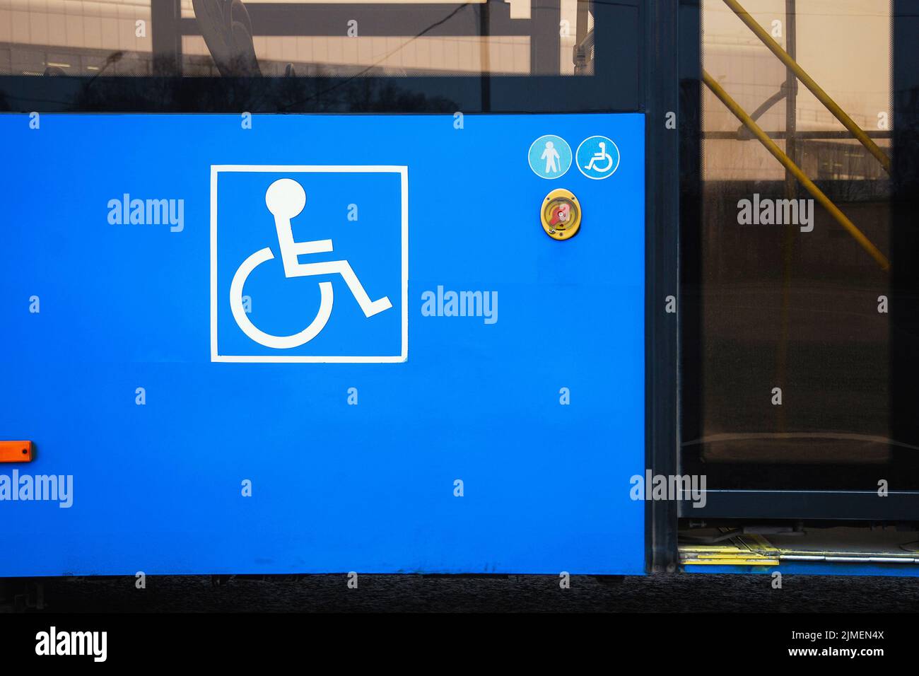 Public transport for all passengers, disabled person sign on city bus ...