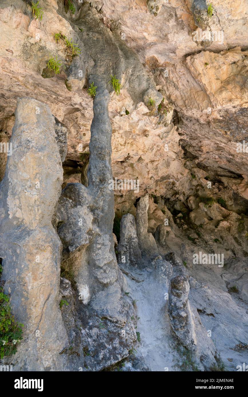 roadside stone pillars (Stalagnate or column) made from joined ...