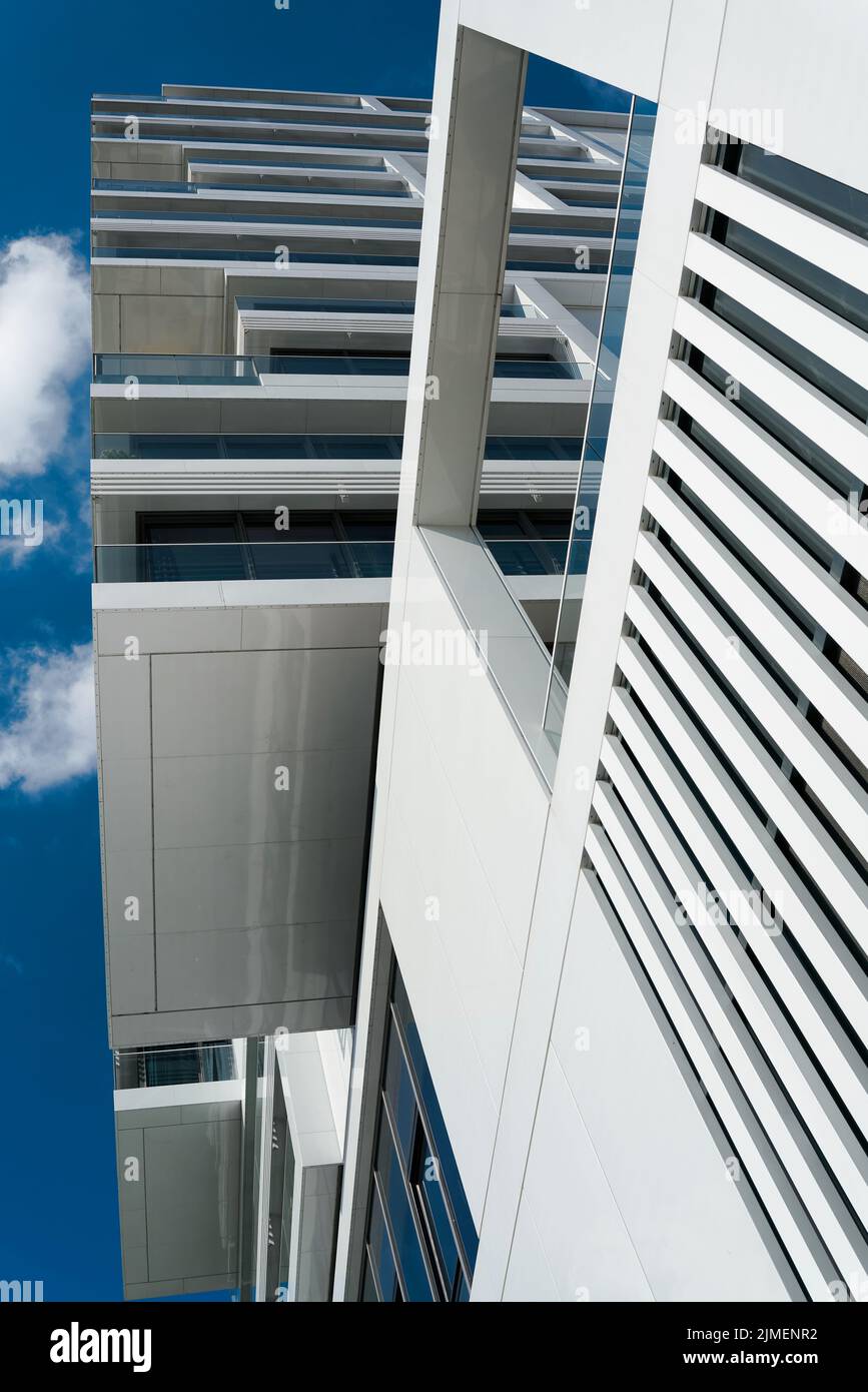 View upwards at a modern new apartment building in downtown Berlin ...
