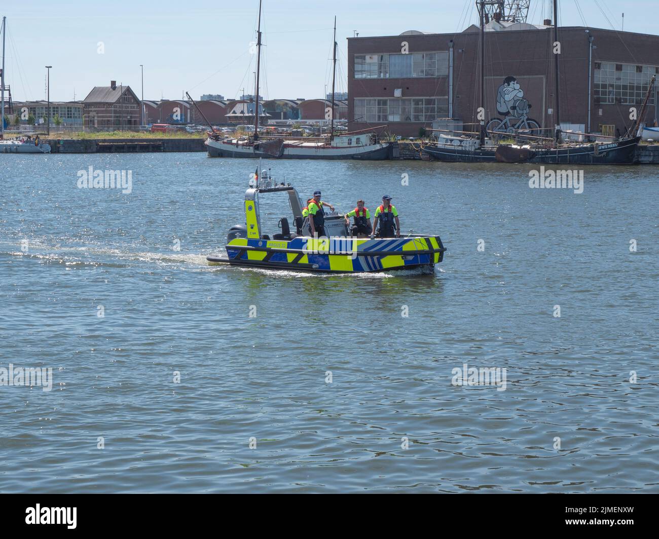 Antwerp, Belgium, June 24, 2022, the shipping police patrol with their ...
