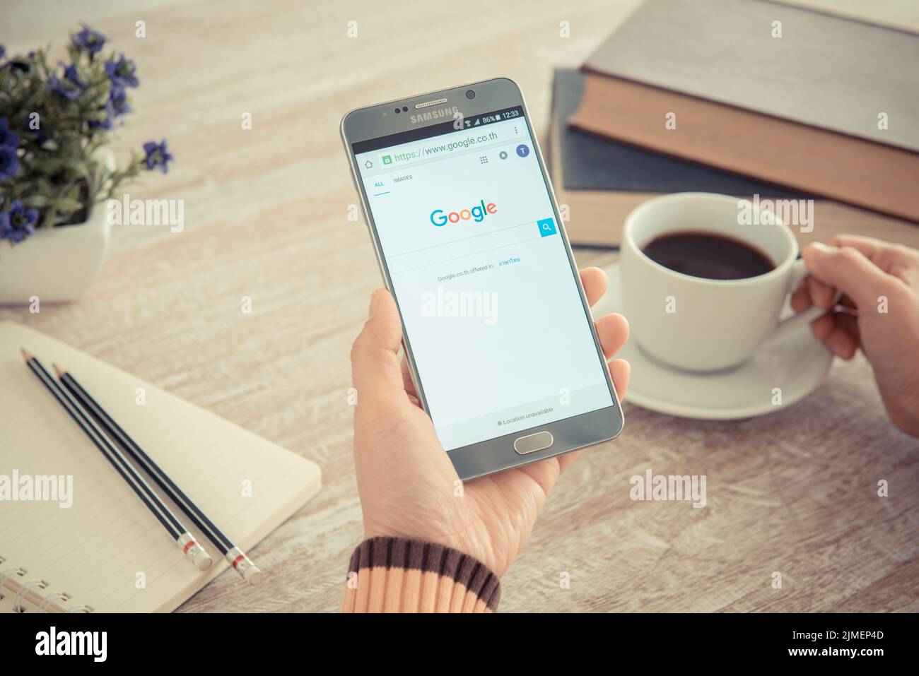 BANKKOK, THAILAND - FEBRUARY 11,2016: Human hands using a smartphone ...