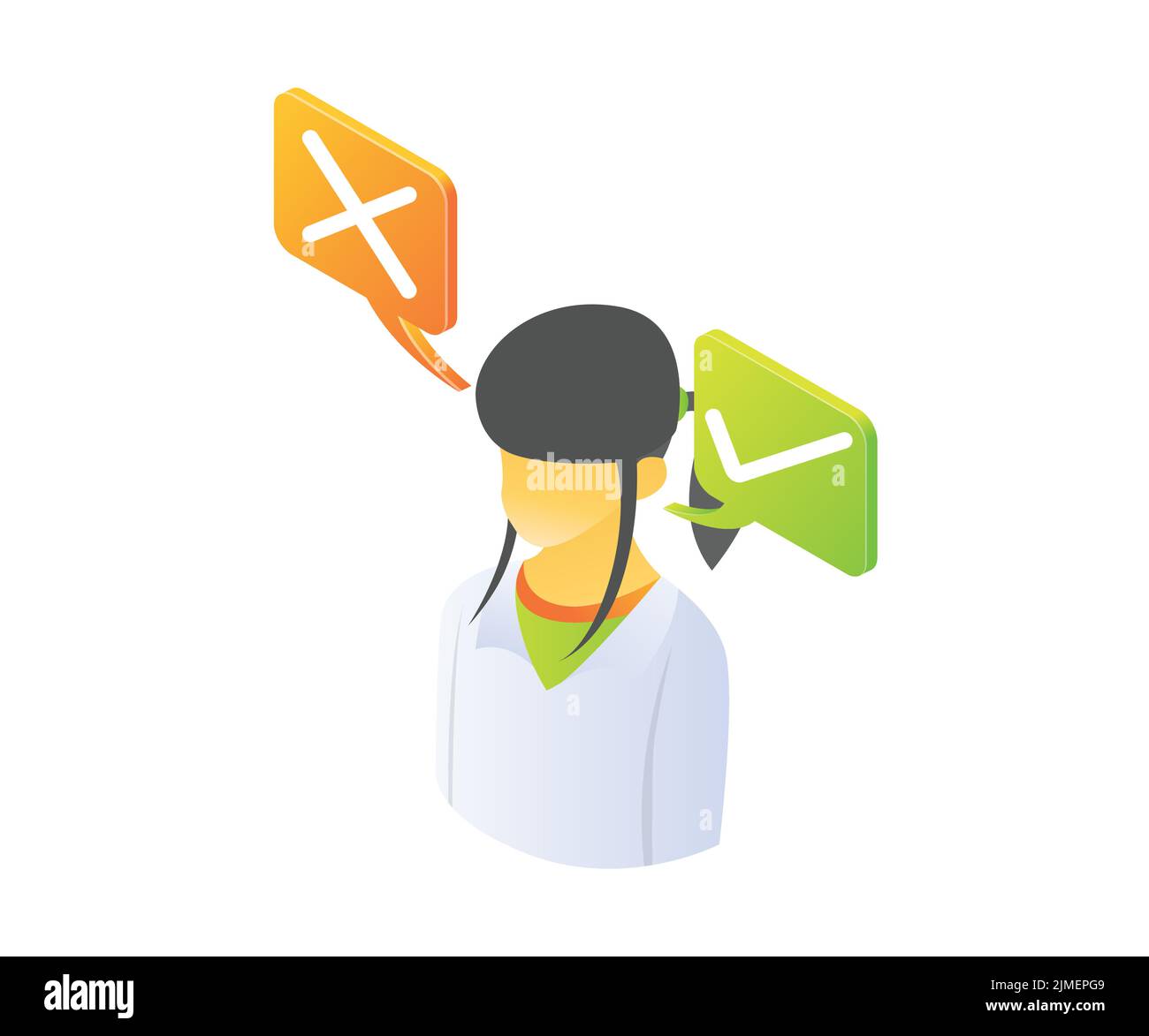 An illustration of an accounting clerk with an X and a tick symbol ...