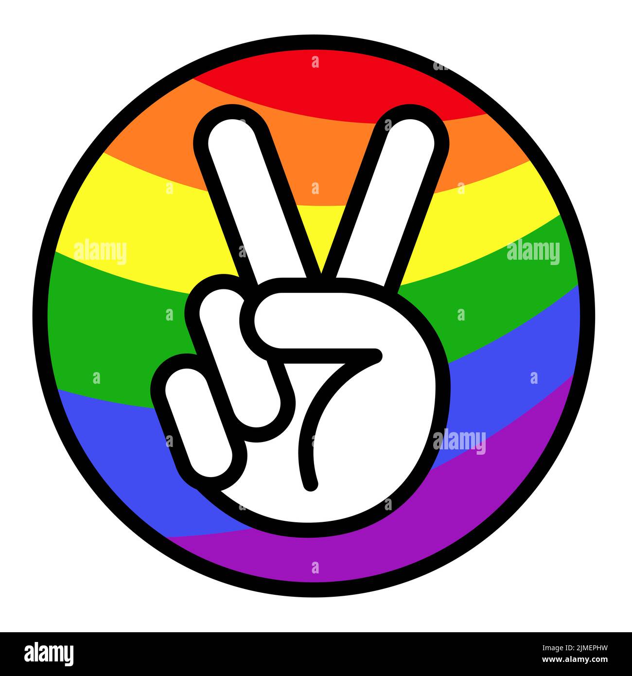 Icon of peace or victory hand gesture, black outlines isolated on ...