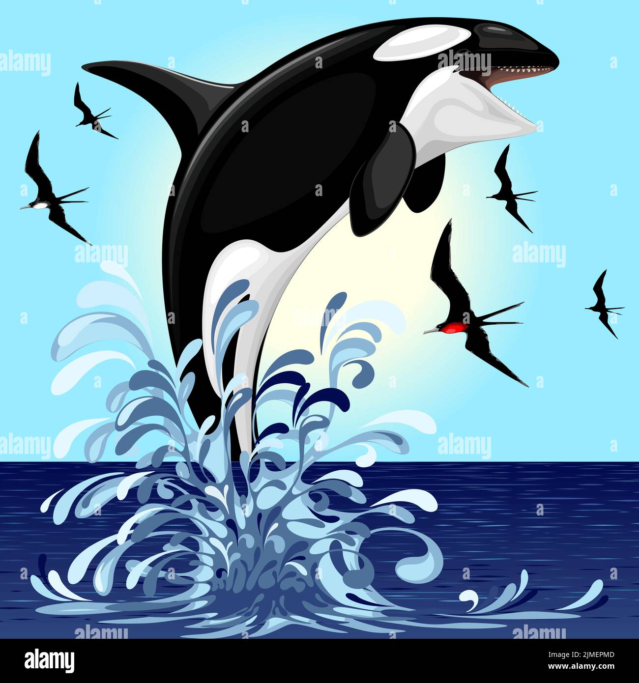 A Vector illustration icon of a Killer Whale Spirit Orca Jumping on ...