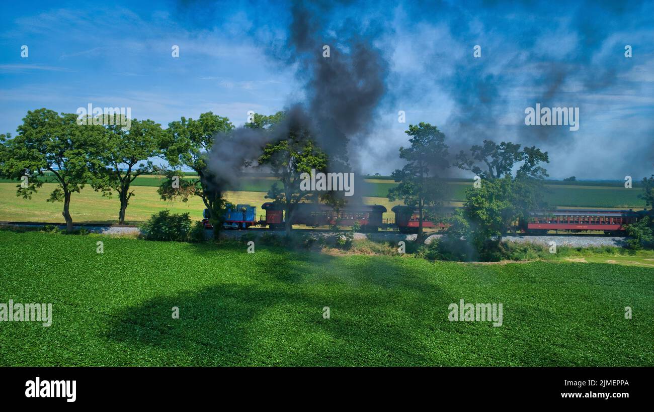 Aerial View of Thomas the Tank Engine Approaching Pulling Passenger ...