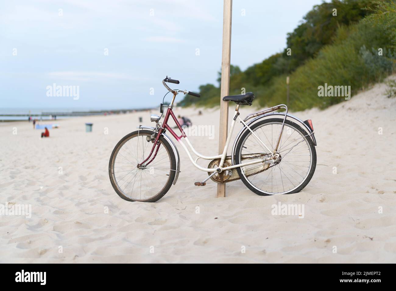 Bicycle on the beach of the Polish Baltic Sea near Kolobrzeg Stock ...