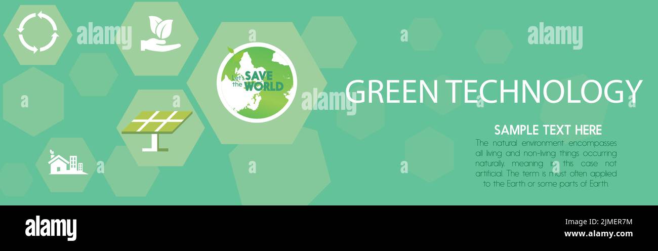 A vector flat design of a wallpaper GREEN TECHNOLOGY with icons and ...