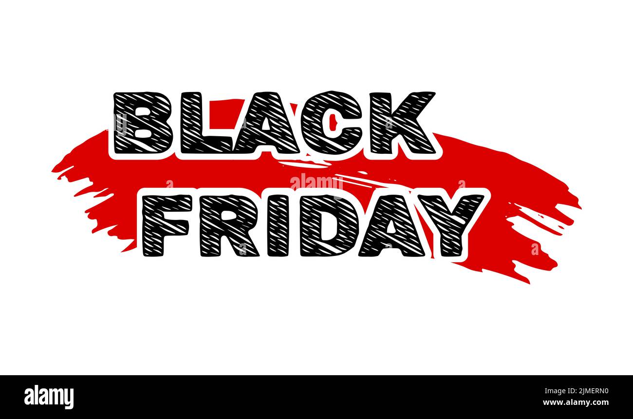 Black Friday lettering and red brush stroke design for poster banner or ...