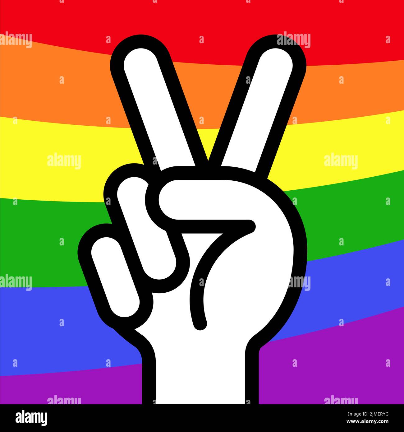 Icon of peace or victory hand gesture, black outlines isolated on ...