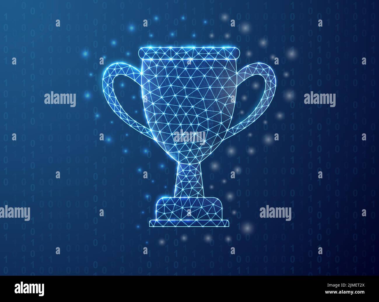 Trophy cup polygonal symbol with binary code background. Award concept ...