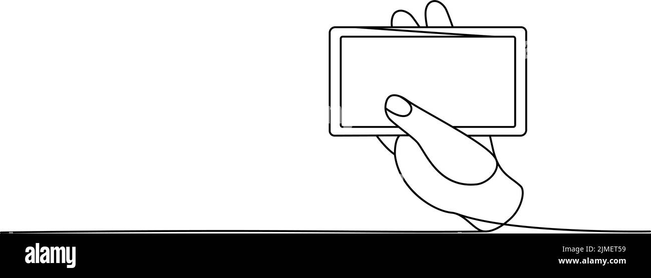 Hand holding smartphone one line continuous drawing. Hand with phone ...