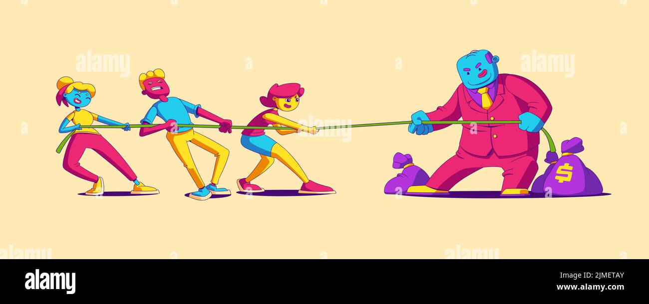 Tug of war competition of team with boss, capitalism, rivalry ...