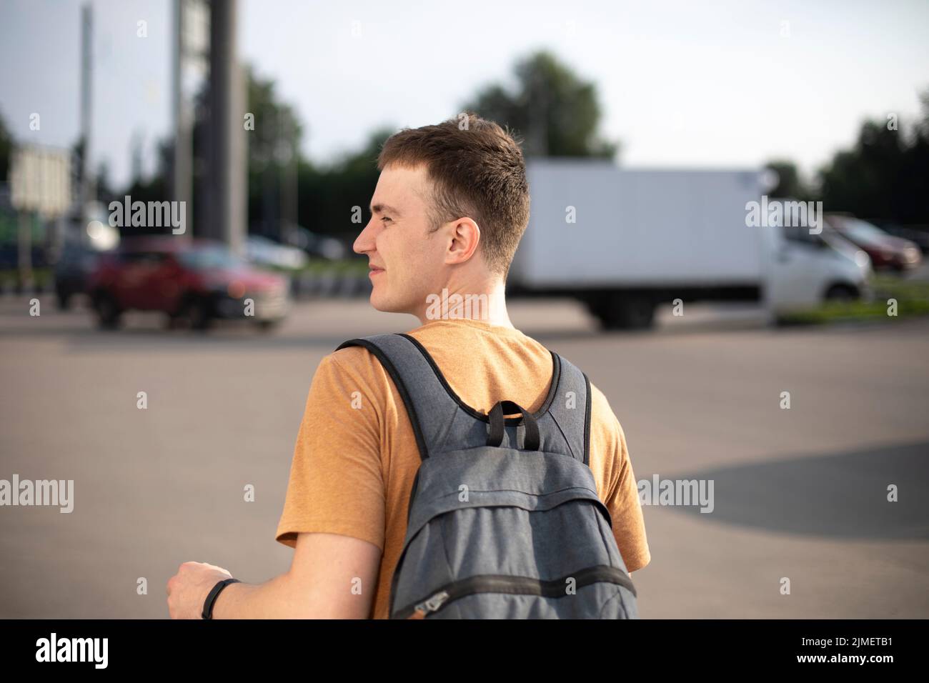 Teenage male back backpack hi-res stock photography and images - Alamy