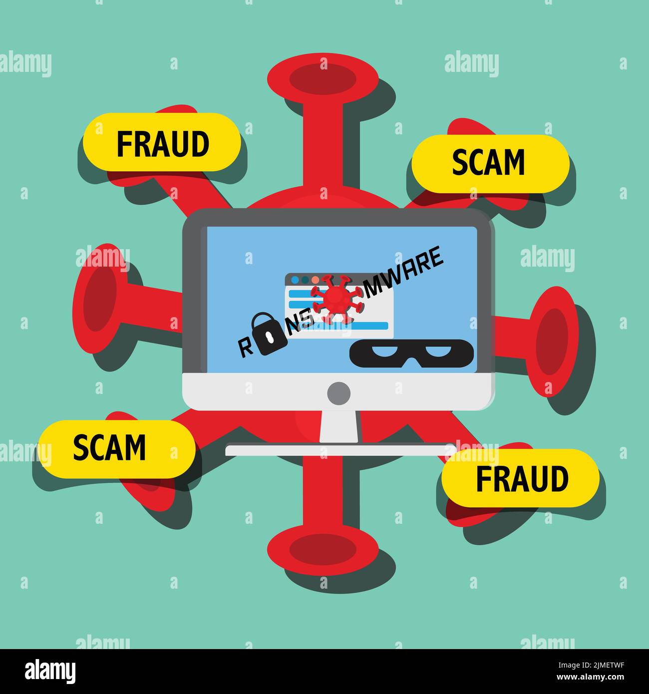 Scam Alert Hacker Attack And Web Security Vector Concept Phishing Scam Network And Internet