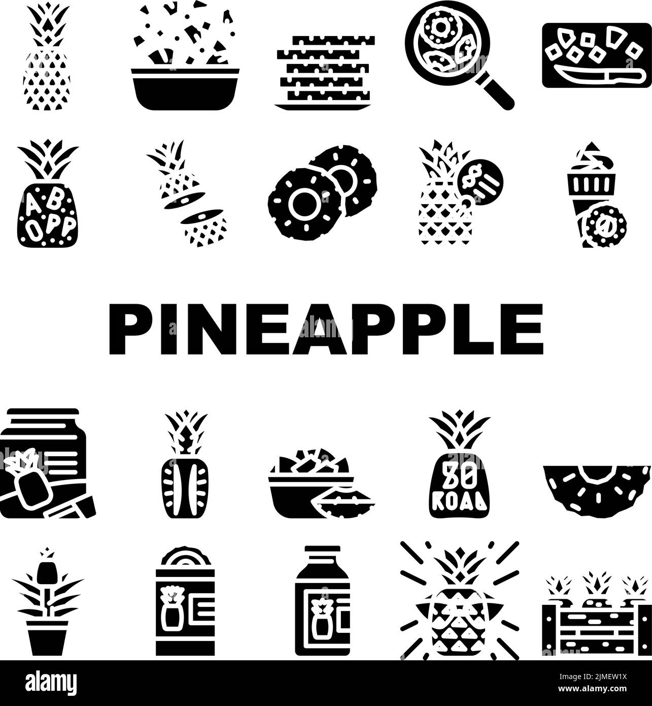 fruit pineapple slice cut food icons set vector Stock Vector Image ...