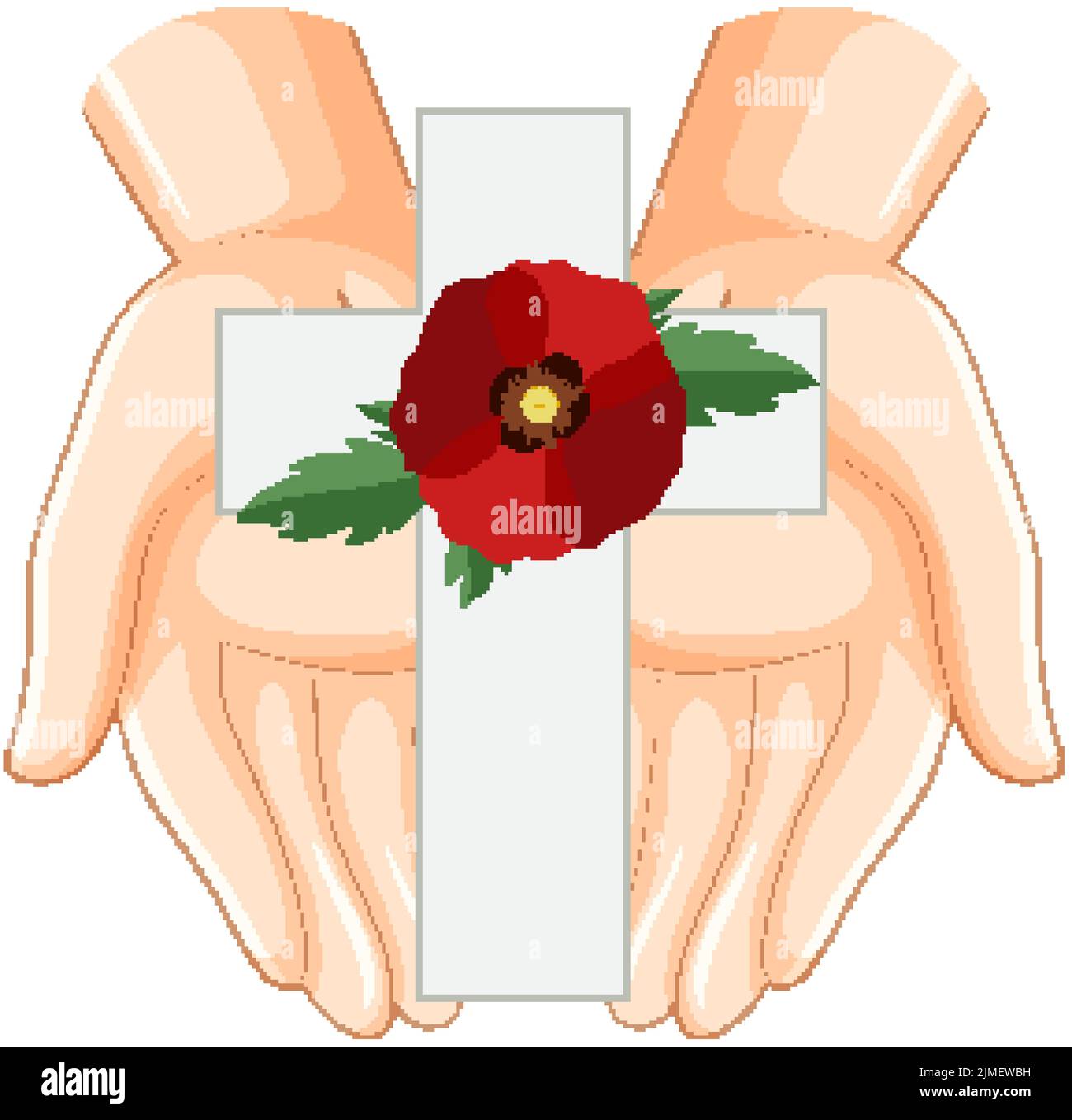 Poppy flowers on cross gravestone for remembrance day icon illustration ...