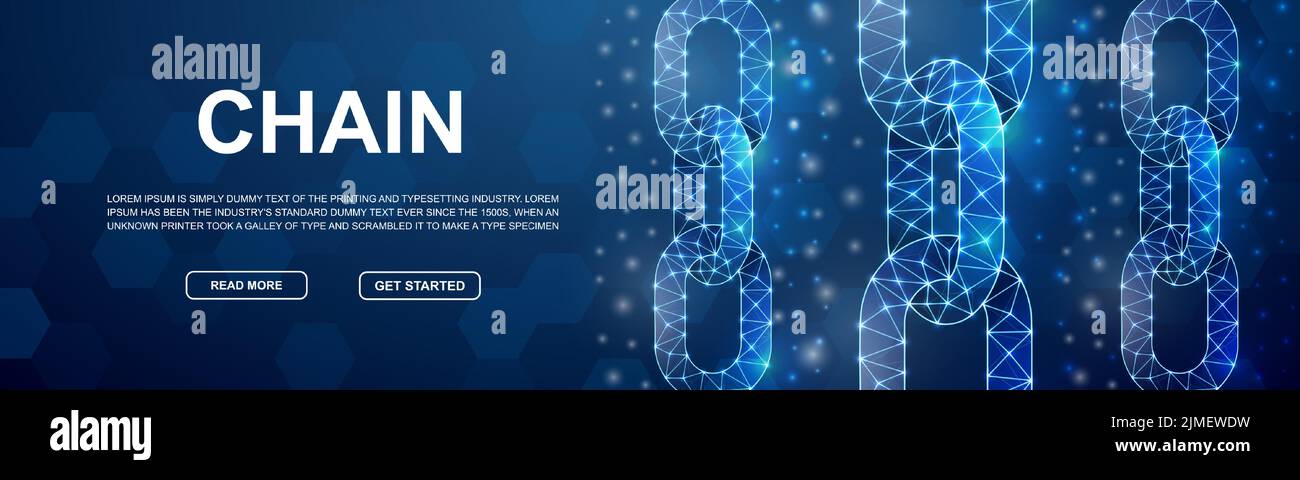 Chain polygonal horizontal banner. Chainlink low poly symbol for head promotion banner ...