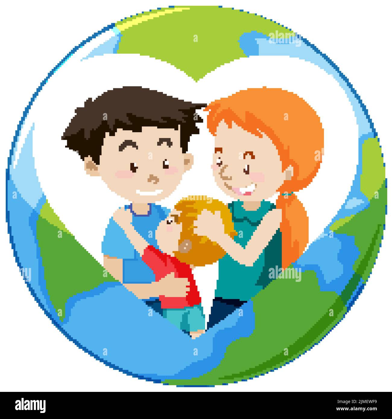 Happy family on earth planet background illustration Stock Vector Image ...