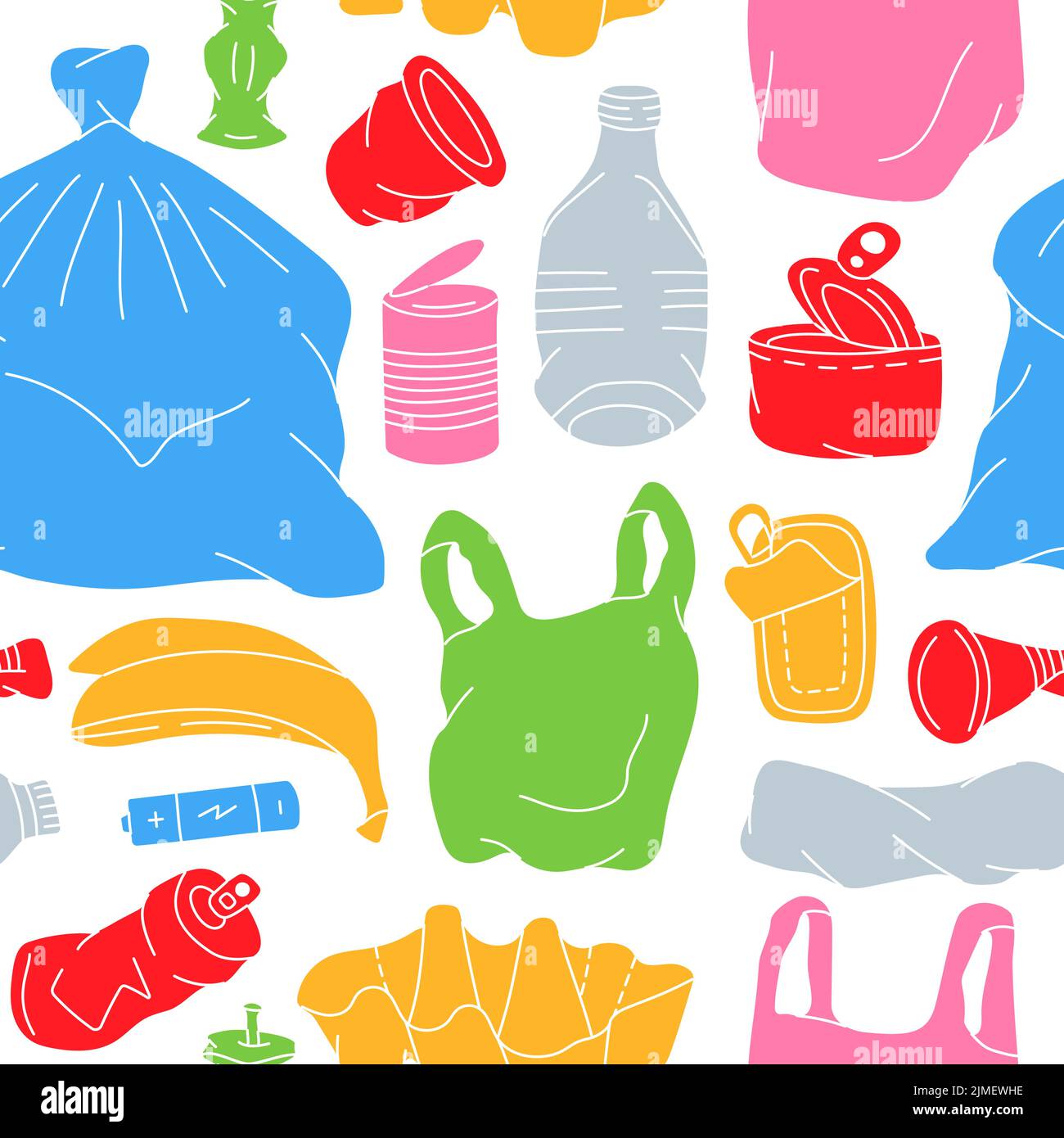 Hand drawn garbage pattern. Unsorted trash background. Background of ...