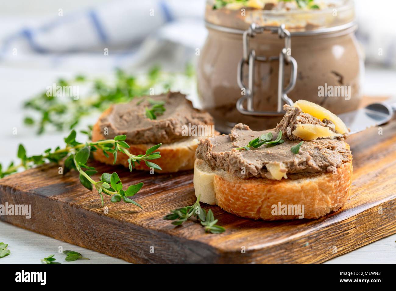 Homemade pate on baguette slices Stock Photo - Alamy