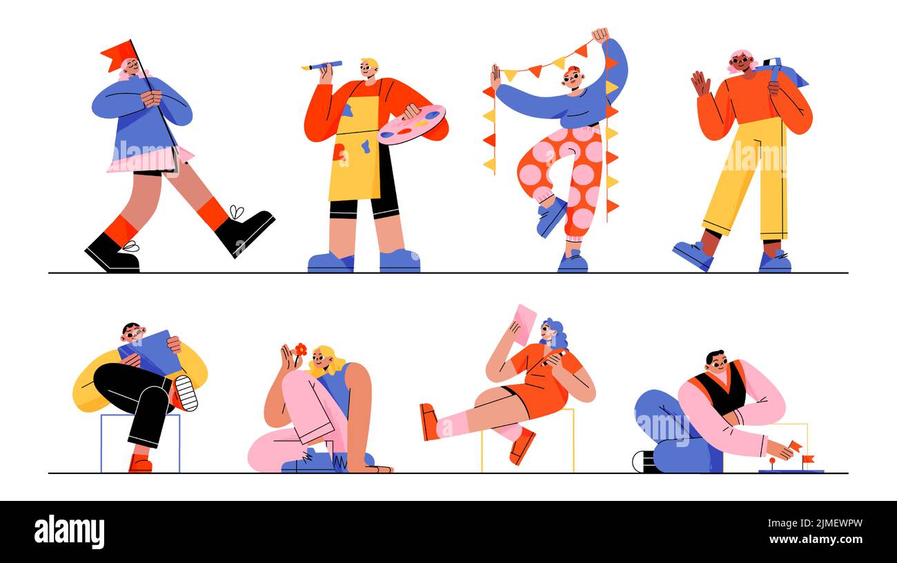 Mbti concept, people with different mindset types. Male and female ...